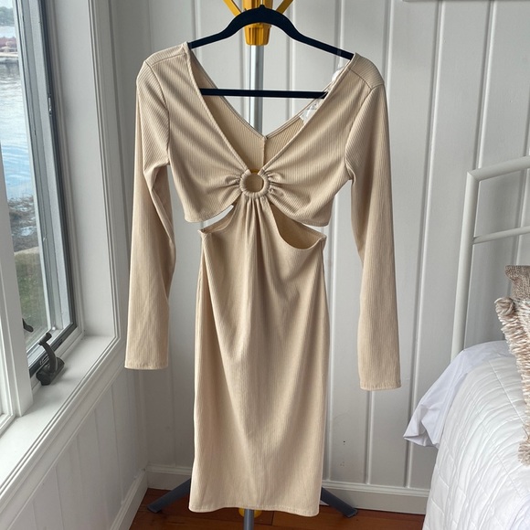 Lush | Dresses | Primp Beige Cut Out Dress Long Sleeve | Poshmark